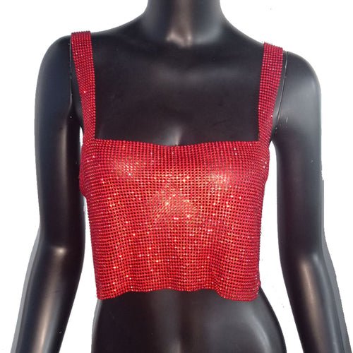 Be Extra! Night Out Sparkly Rhinestones Crop Top with Straps